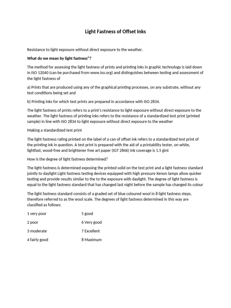 Light Fastness of Offset Inks | PDF