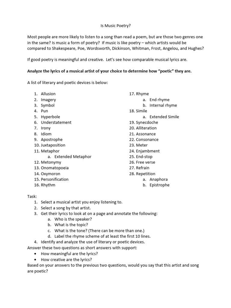 Music Lyrics - Poetry-1 | PDF