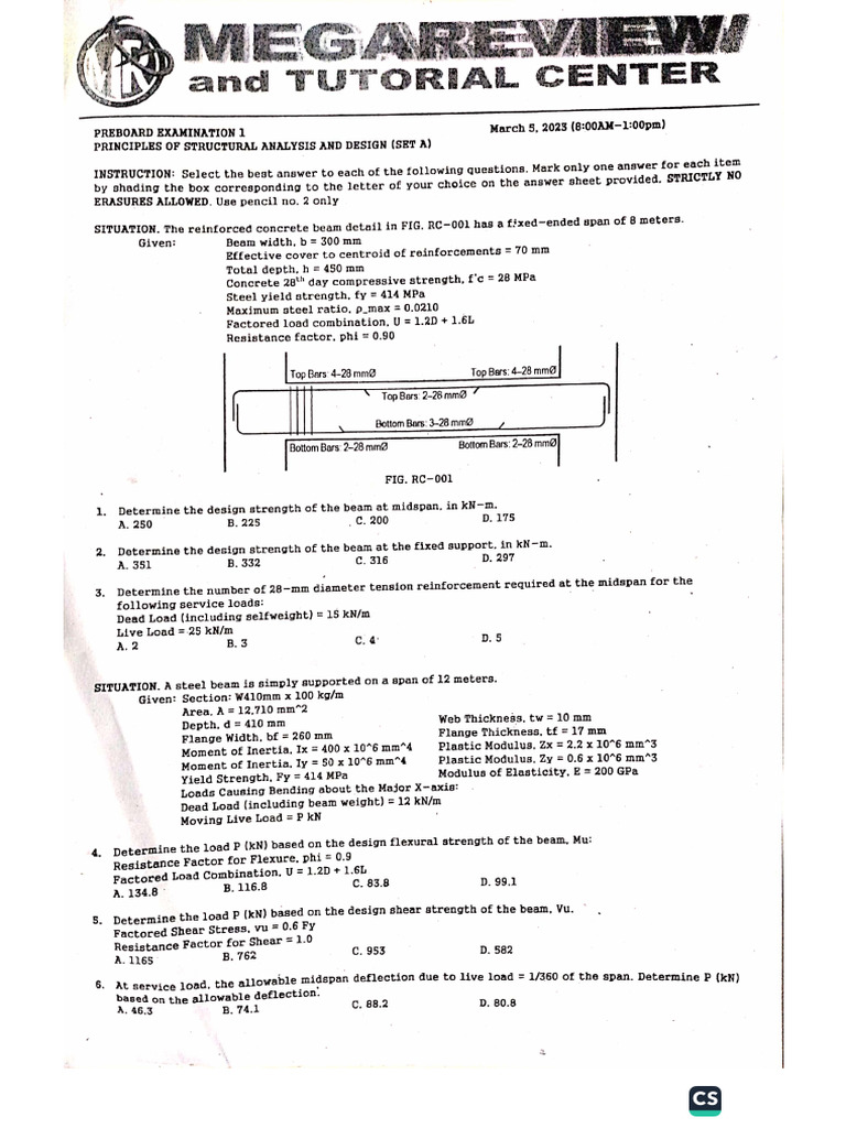 Principles of Structural Analysis and Design Set A | PDF