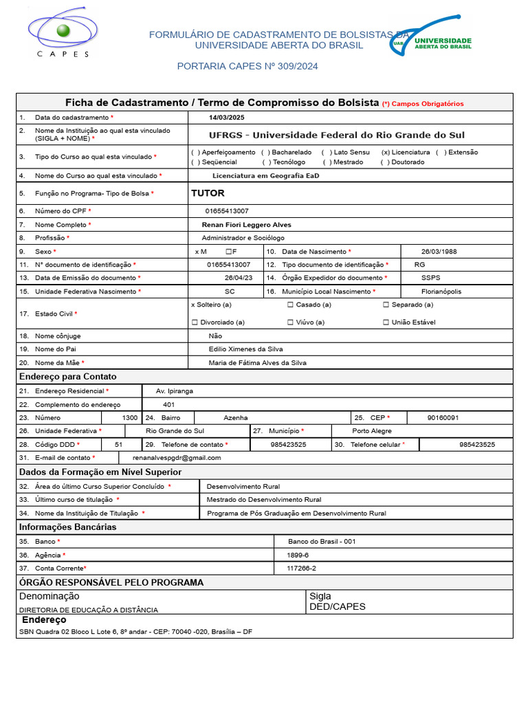 Ficha - Termo - Tutores Renan Fiori Leggero Alves | PDF | Pedagogia