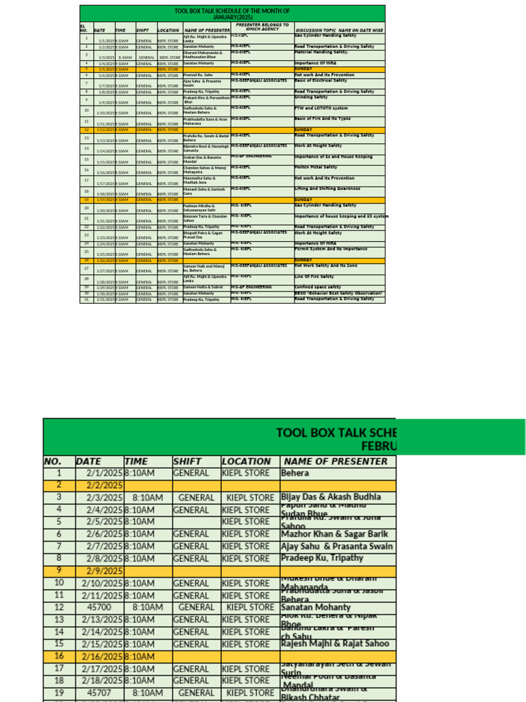 TBT Schedule | PDF | Fire Protection | Firefighting