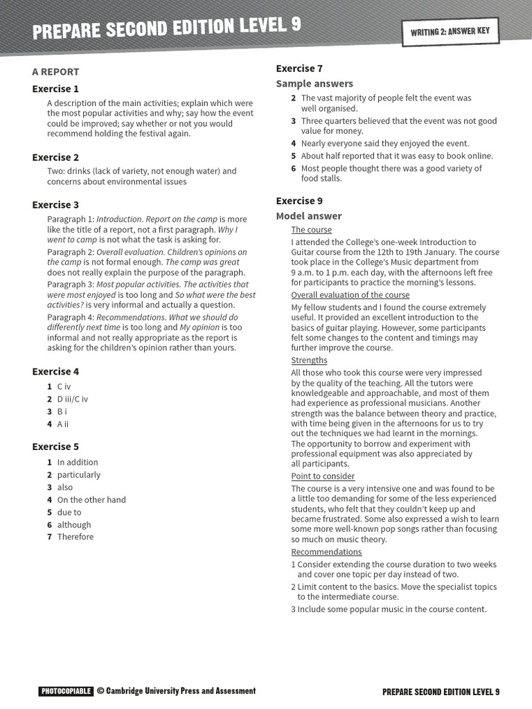 PREPARE_L9_Writing_Answer_Key_04 | PDF | Learning | Cognition