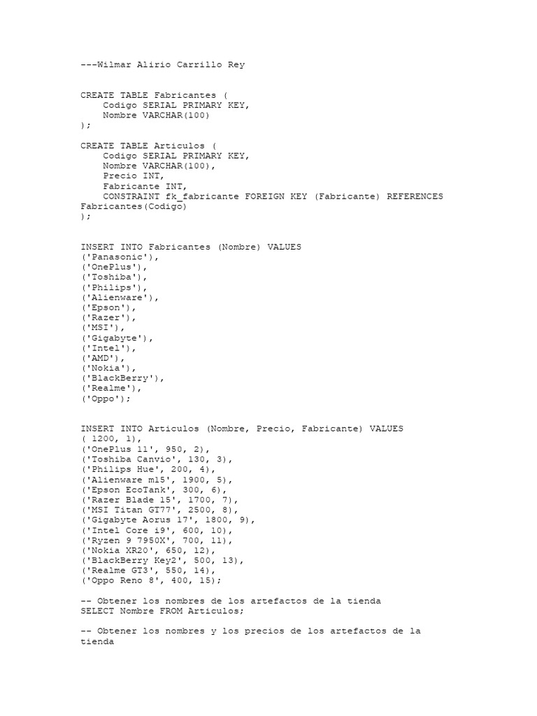 Actividad Clase Wilmar Carrillo | PDF | Bases de datos | SQL