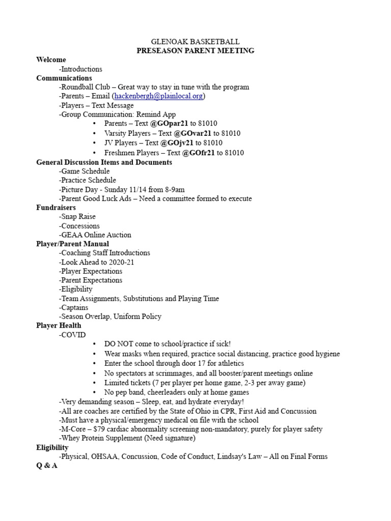 Parent Meeting Template | PDF