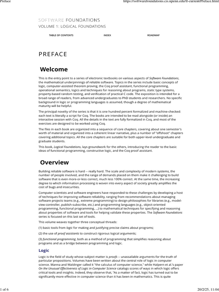 Volume 1: Logical Foundations 1 Preface | PDF | Logic | Computer Programming