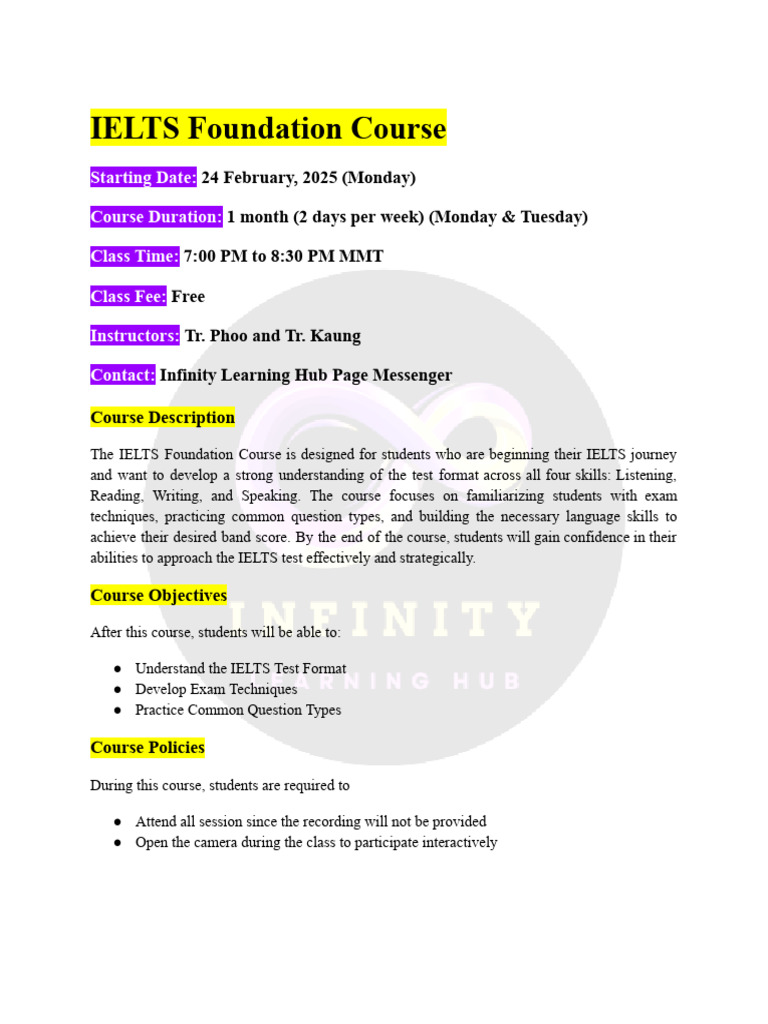 IELTS Foundation Course Details | PDF