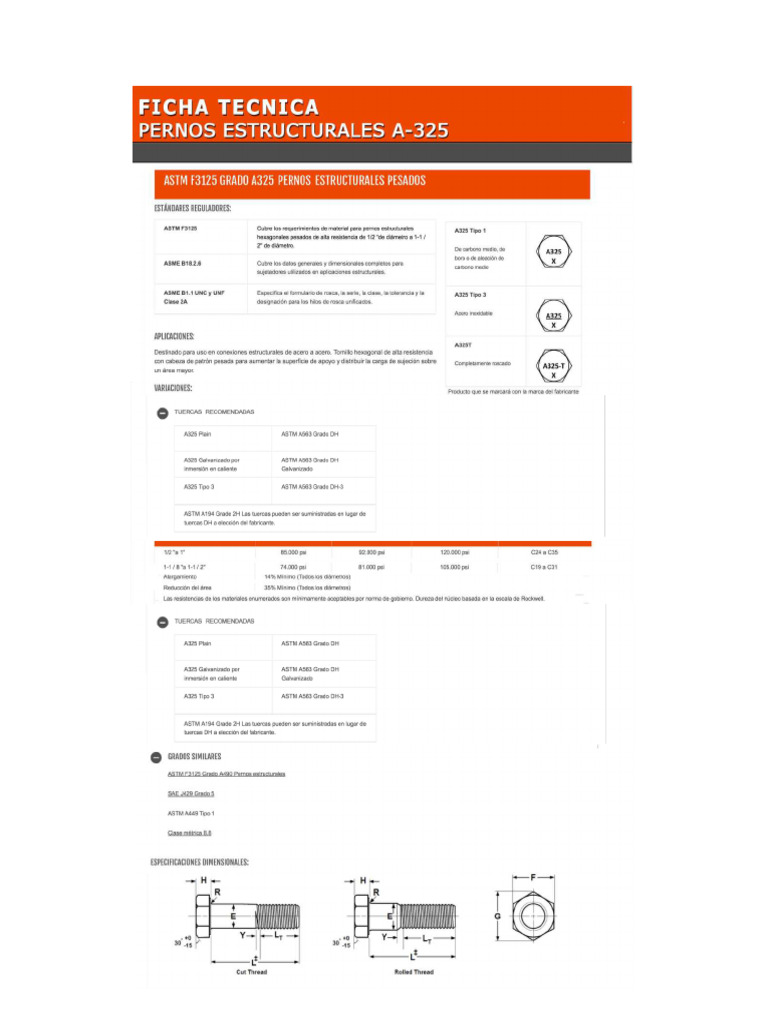 Ficha Tecnica A325 | PDF