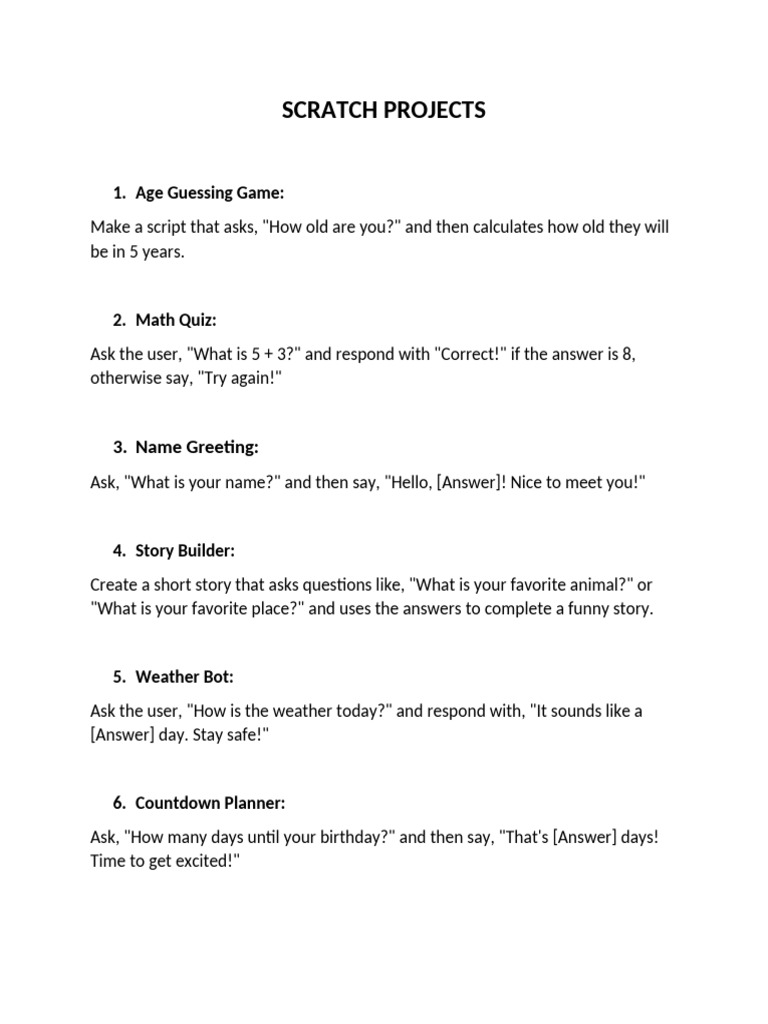 Scratch Projects Exercises | PDF