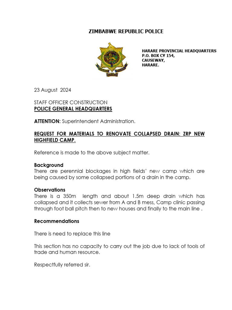 Collapsed Drain Highfields New Camp | PDF