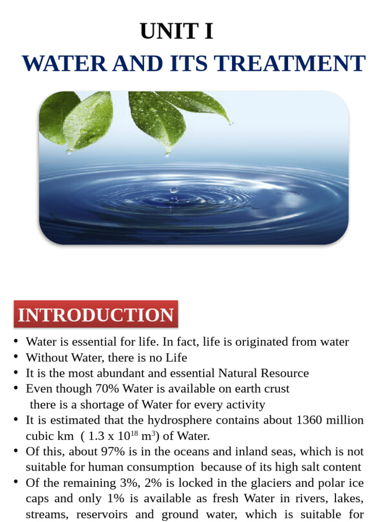 Water and Its Treatment - Unit - I | PDF | Ion Exchange | Water ...
