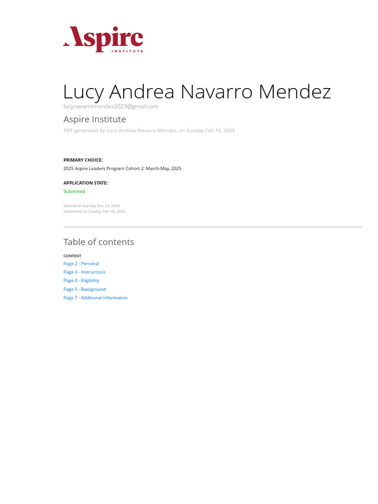 Lucy Navarro Mendez Aspire Leaders Application | PDF | Parent ...