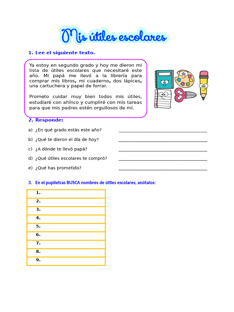 Mis Útiles Escolares | PDF