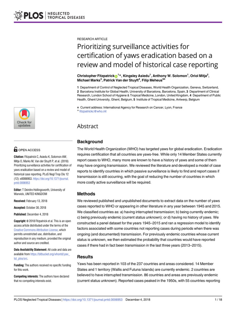 Prioritizing Surveillance Activities For Certification of Yaws ...
