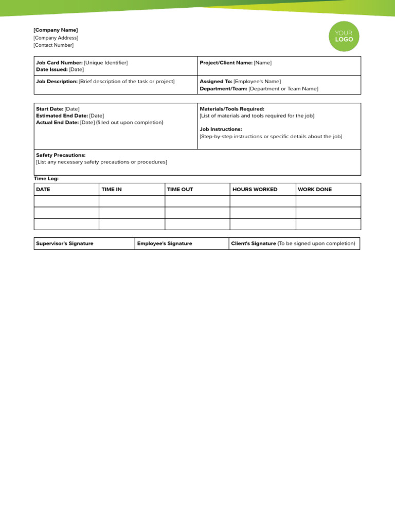Job Card Format Template | PDF