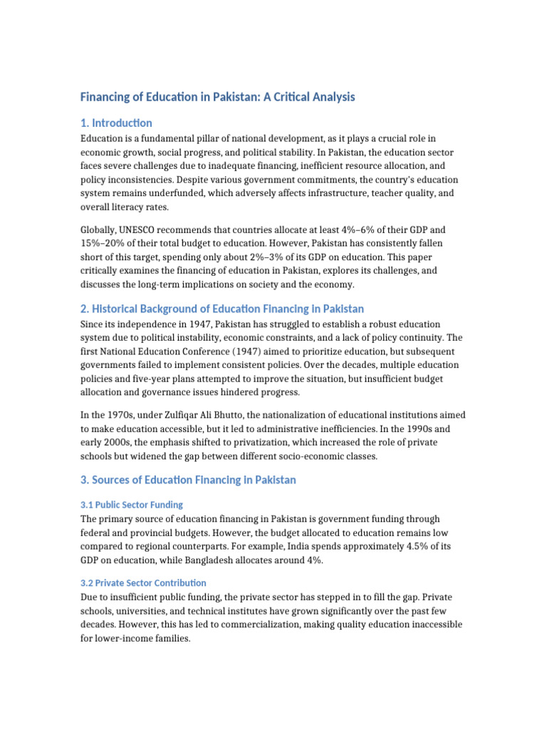 Education Financing Challenges in Pakistan | PDF | Pakistan | Literacy