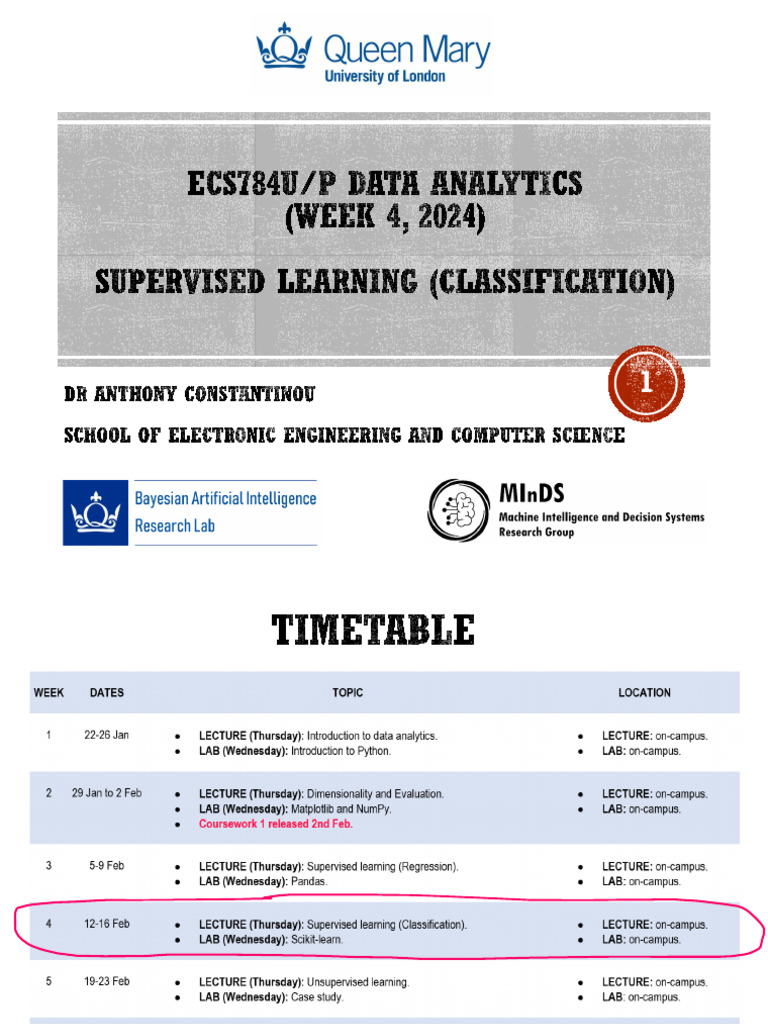 Week 4 v1.1 (Hidden) - Supervised Learning (Classification) | PDF | Statistical Classification ...