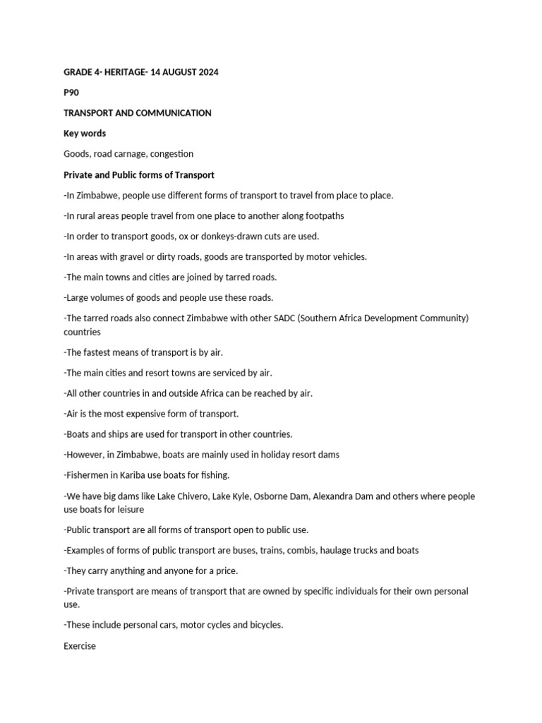 GRADE 4 - HER - 14 AUGUST 2024 Transport and Communication - Private ...