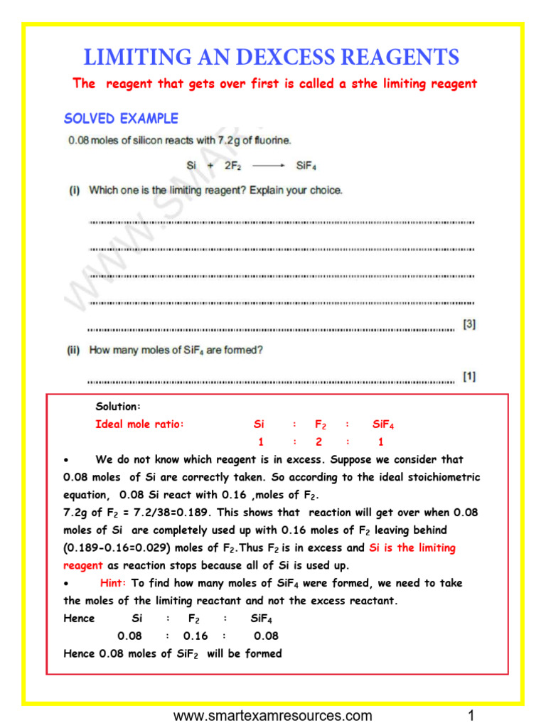 Limiting and Excess Reagents Explained | PDF