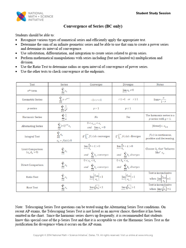 Convergence of Series Sss Handout | PDF | Power Series | Functions And ...
