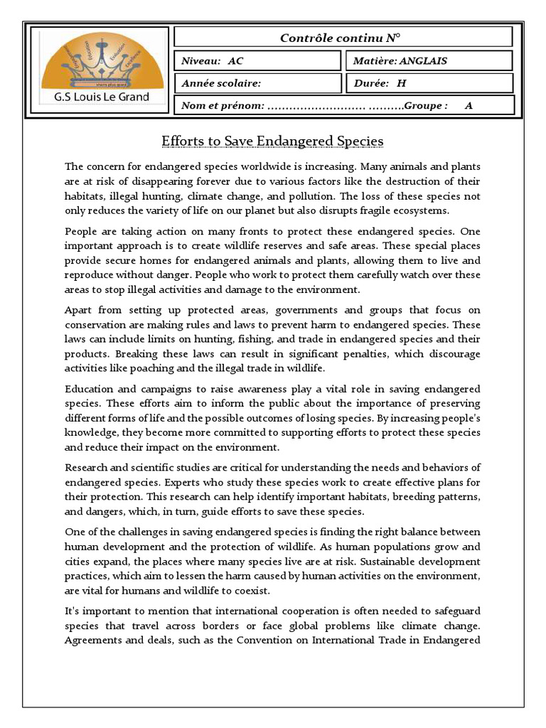 Efforts to Protect Endangered Species | PDF | Endangered Species ...