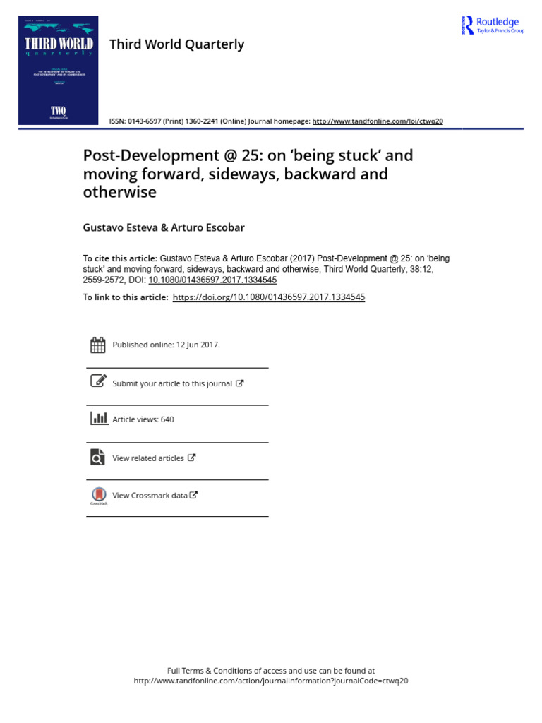 Esteva and Escobar Post Development 25 on Being Stuck and Moving ...