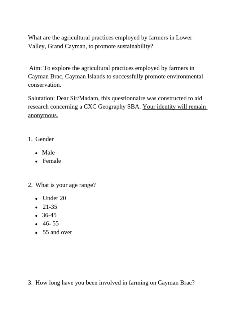 SBA Questionaire (Year 11) | PDF | Agriculture | Farms