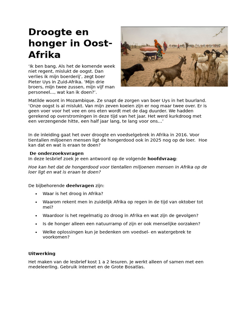 Droogte en Honger in Oost-Afrika: de Onderzoeksvragen Hoofdvraag | PDF
