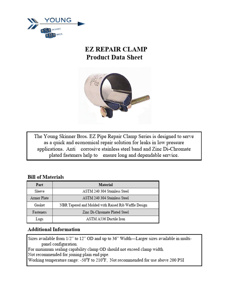 EZ Pipe Repair Clamp Specifications | PDF