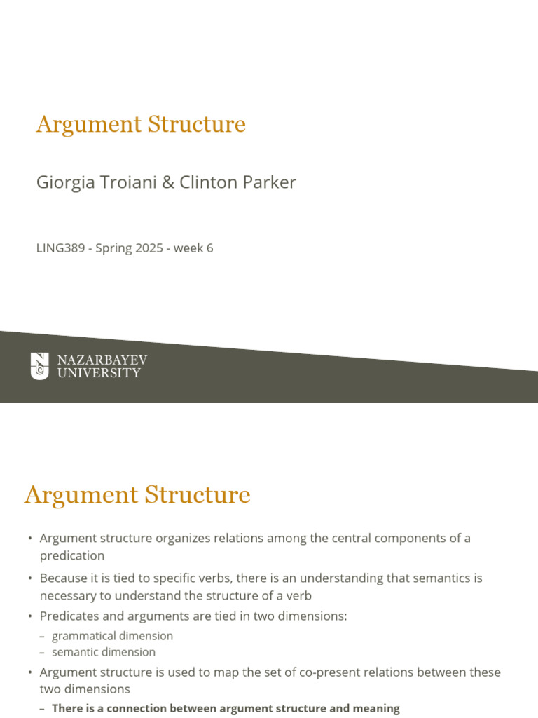 LING389-week6-verb Argument Structure | PDF | Subject (Grammar) | Verb