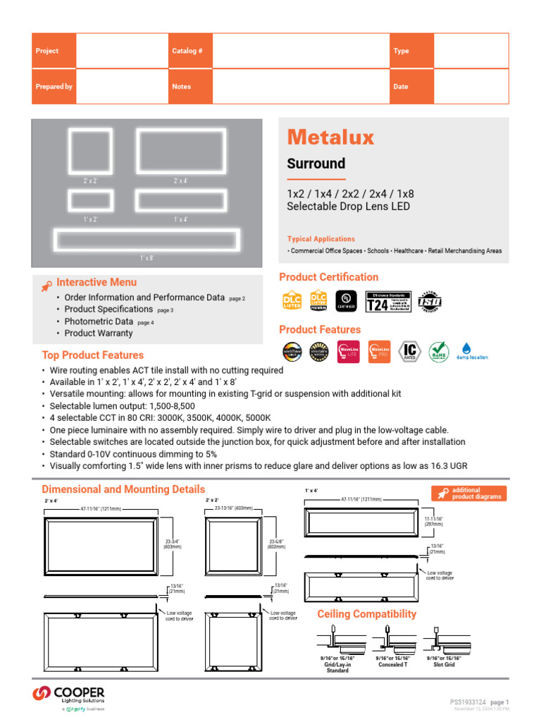 Metalux Surround Spec Sheet | PDF | Lighting | Electrical Components
