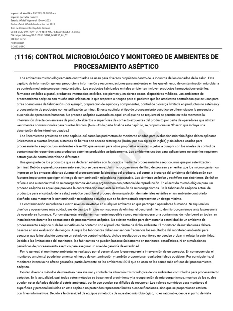 USP-NF 1116 Control Microbiológico y Monitoreo de Ambientes de ...