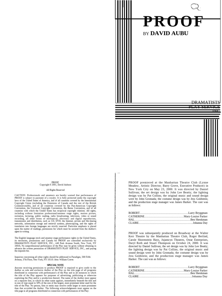 "Proof by David Auburn: Play Rights and Details" | PDF