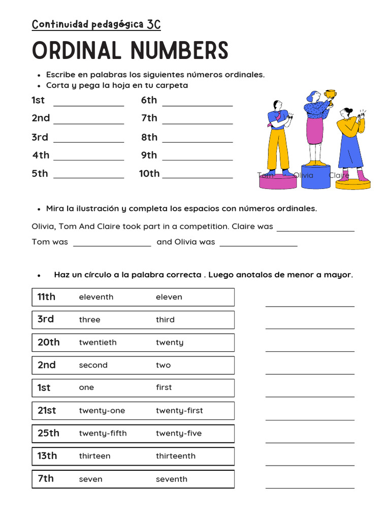 Ordinal Numbers: Continuidad Pedagógica 3C | PDF