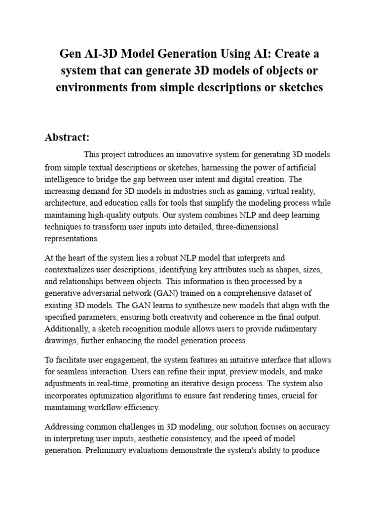 Gen AI-3D Model Generation Using AI - Create A System That Can Generate ...