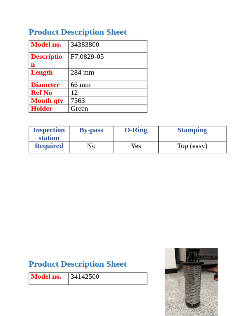 Product Description Sheet | PDF