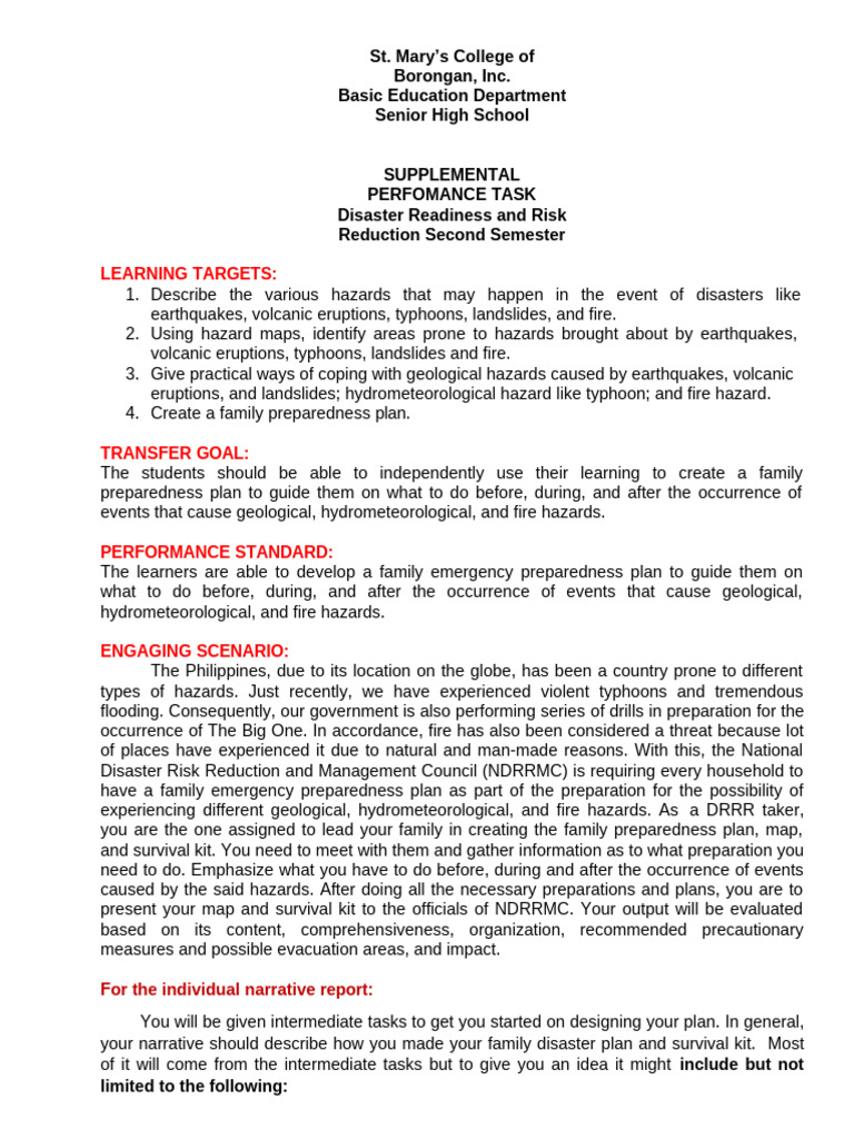 q2 DRRR Performance Task 1 | PDF | Emergency Management | Natural Disasters