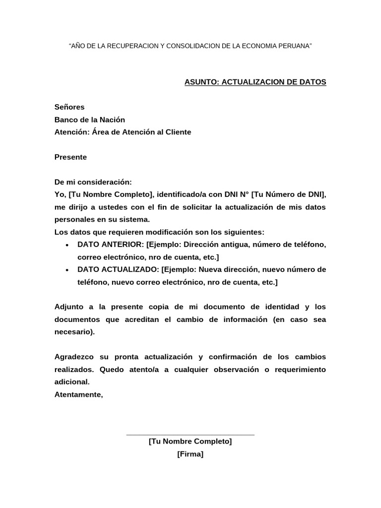 Solicito Actualizacion de Datos BN | PDF