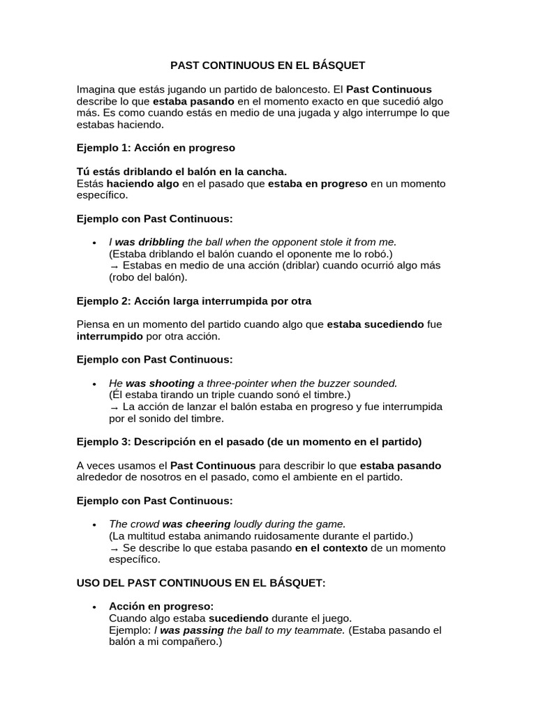 Past Continuous en El Básquet | PDF