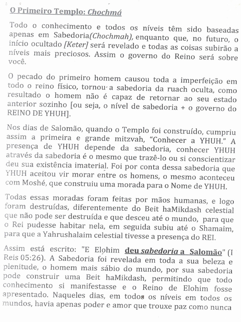 O Primeiro Templo Chochma | PDF