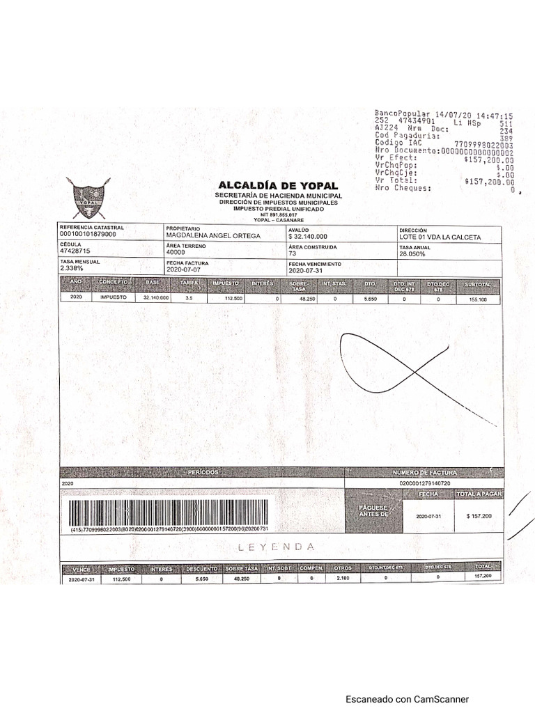 Recibo de Pago Del Impuesto Predial | PDF