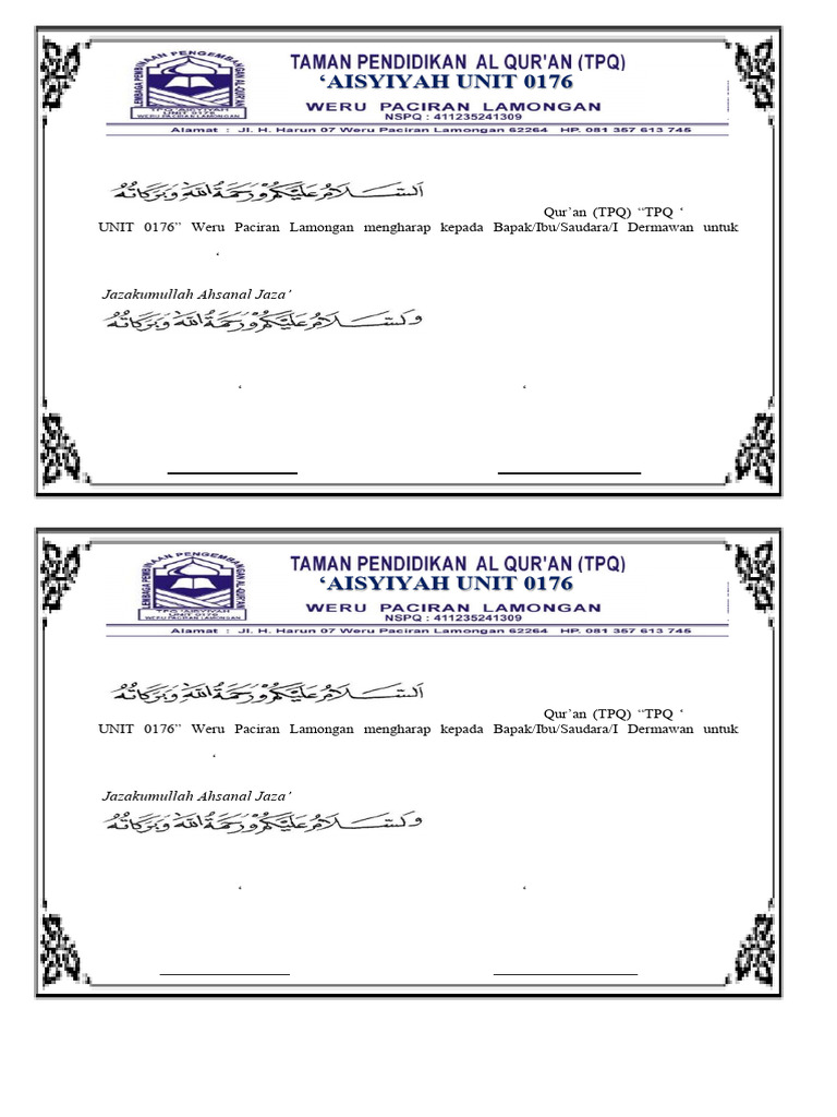 Infaq dan Shodaqoh untuk TPQ Aisyiyah | PDF