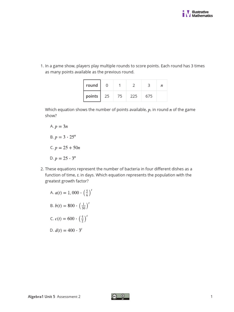 Algebra1 5 Assessment Assessment | PDF | Mathematics | Mathematical Concepts