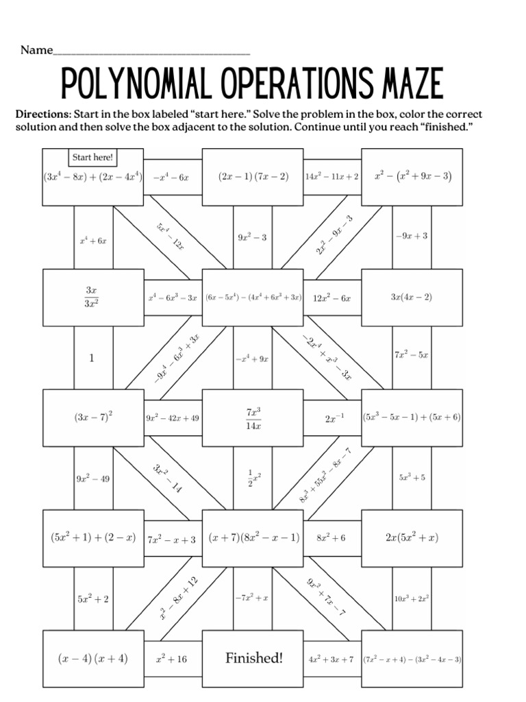 Polynomial Operations Maze: Name | PDF