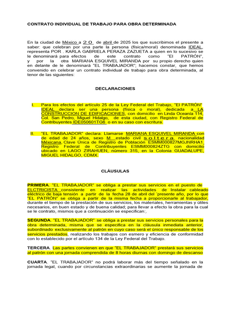 Contrato Obra Determinada | PDF | Salario
