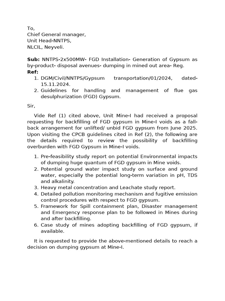 FGD Gypsum Backfilling Proposal Review | PDF