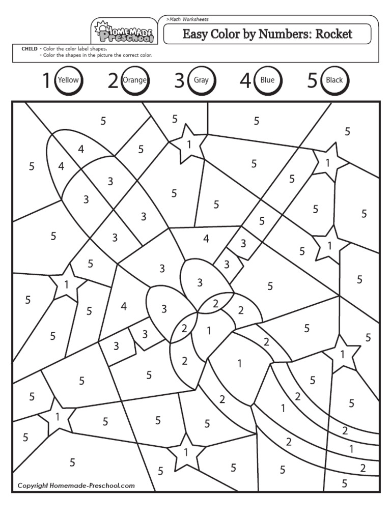 Color by Numbers Easy Rocket | PDF