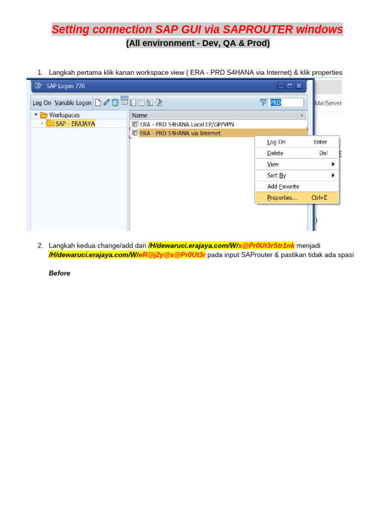Erajaya - Setting Secure Connection SAP GUI Via SAPROUTER - v.F25 | PDF