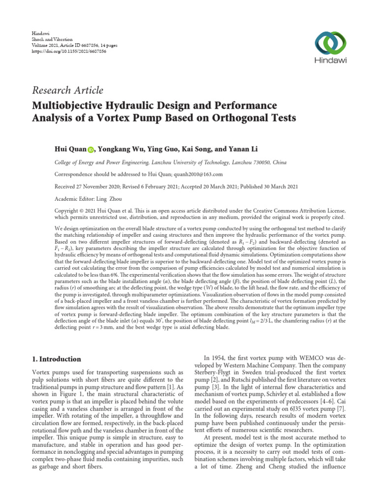 Research Article: Multiobjective Hydraulic Design and Performance ...