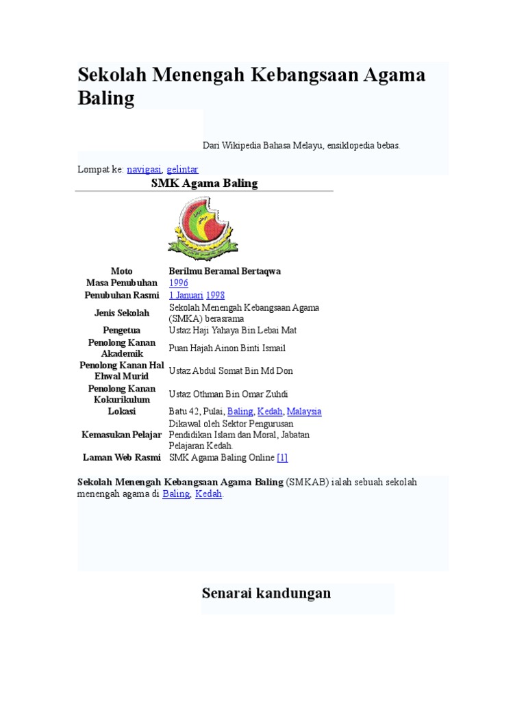 Sekolah Menengah Kebangsaan Agama Baling | PDF
