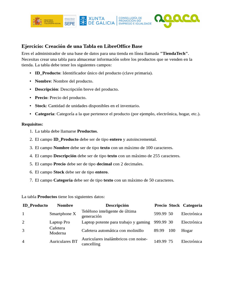 Ejercicio - Creación de Una Tabla en LibreOffice Base | PDF